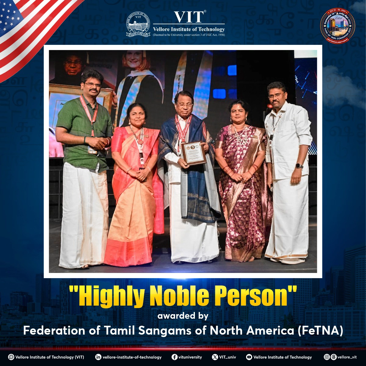 "Highly Noble Person Award" by the Federation of Tamil Sangams of North ...