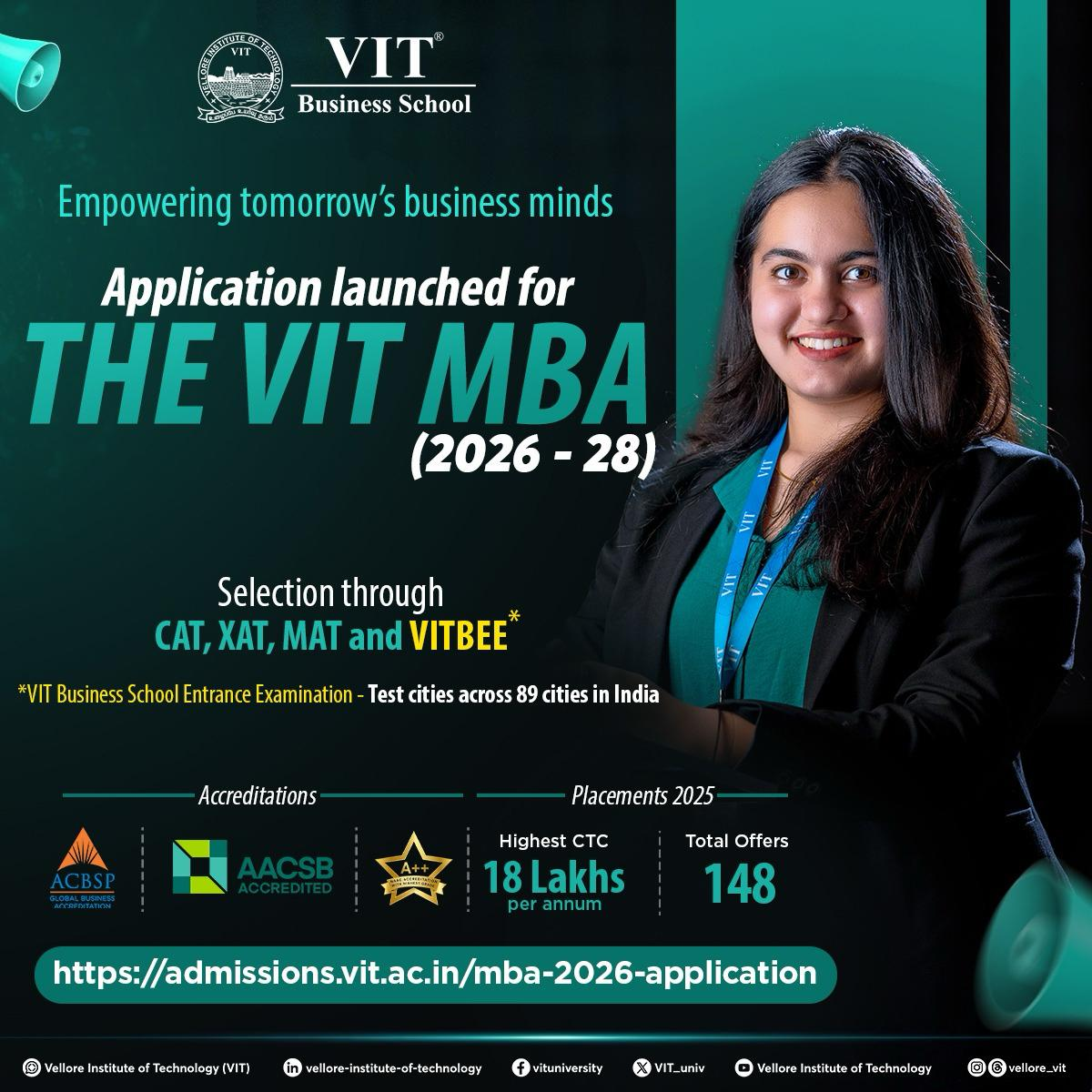 MBA 2026 Application is Now OPEN - Vellore Institute of Technology